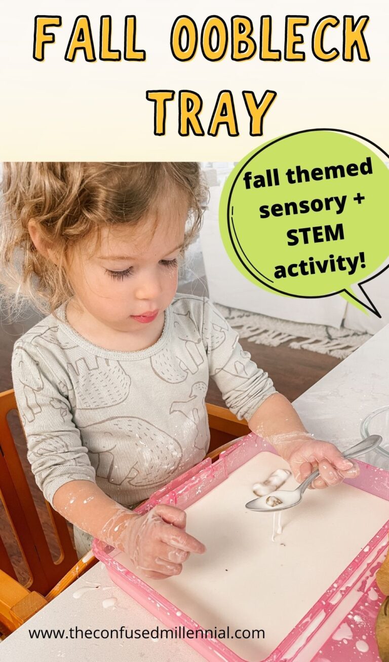 Fall Oobleck Tray Activities For Toddlers - Confidently Mom