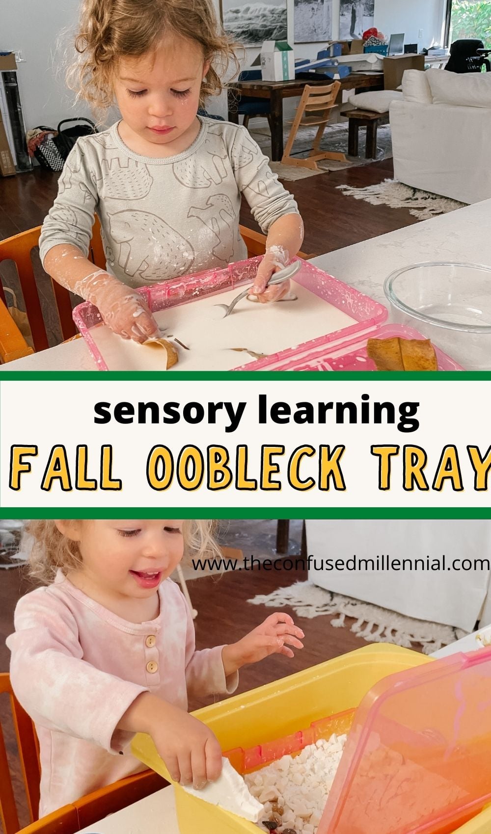 Fall Oobleck Tray Activities For Toddlers - Confidently Mom