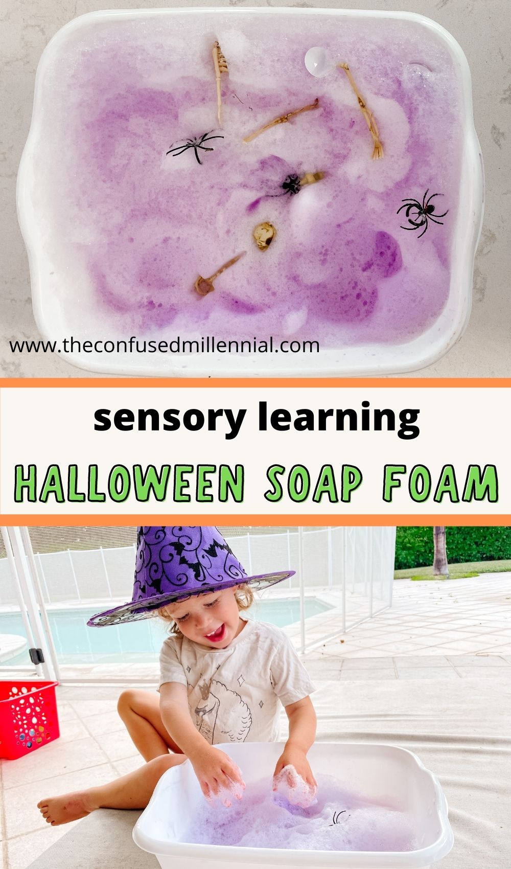 Witches Brew Halloween Soap Foam Sensory Bin Activity - Confidently Mom